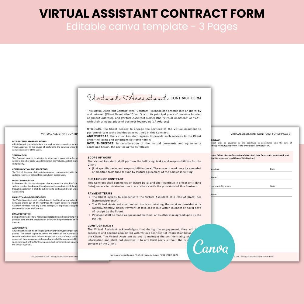 Virtual Assistant Contract Template | Personal Assistant Contract ...