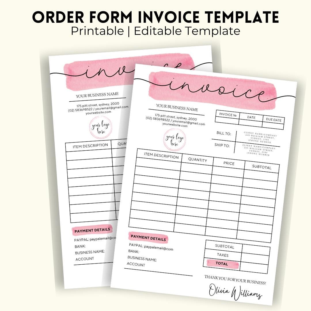 Order Form Invoice Template | Pink Invoice Form | Modern Invoice ...