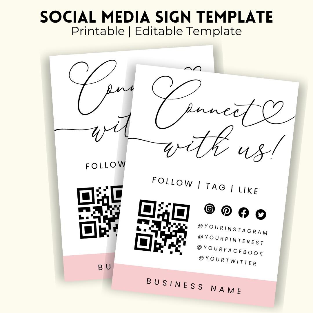 Social Media Sign Template | Printable Connect With Us Sign | Custom ...