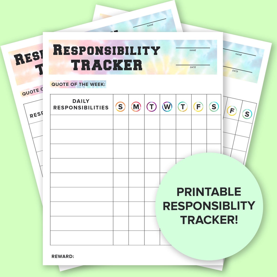 Responsibility Tracker, Printable Chores for Kids, Child Responsibility ...