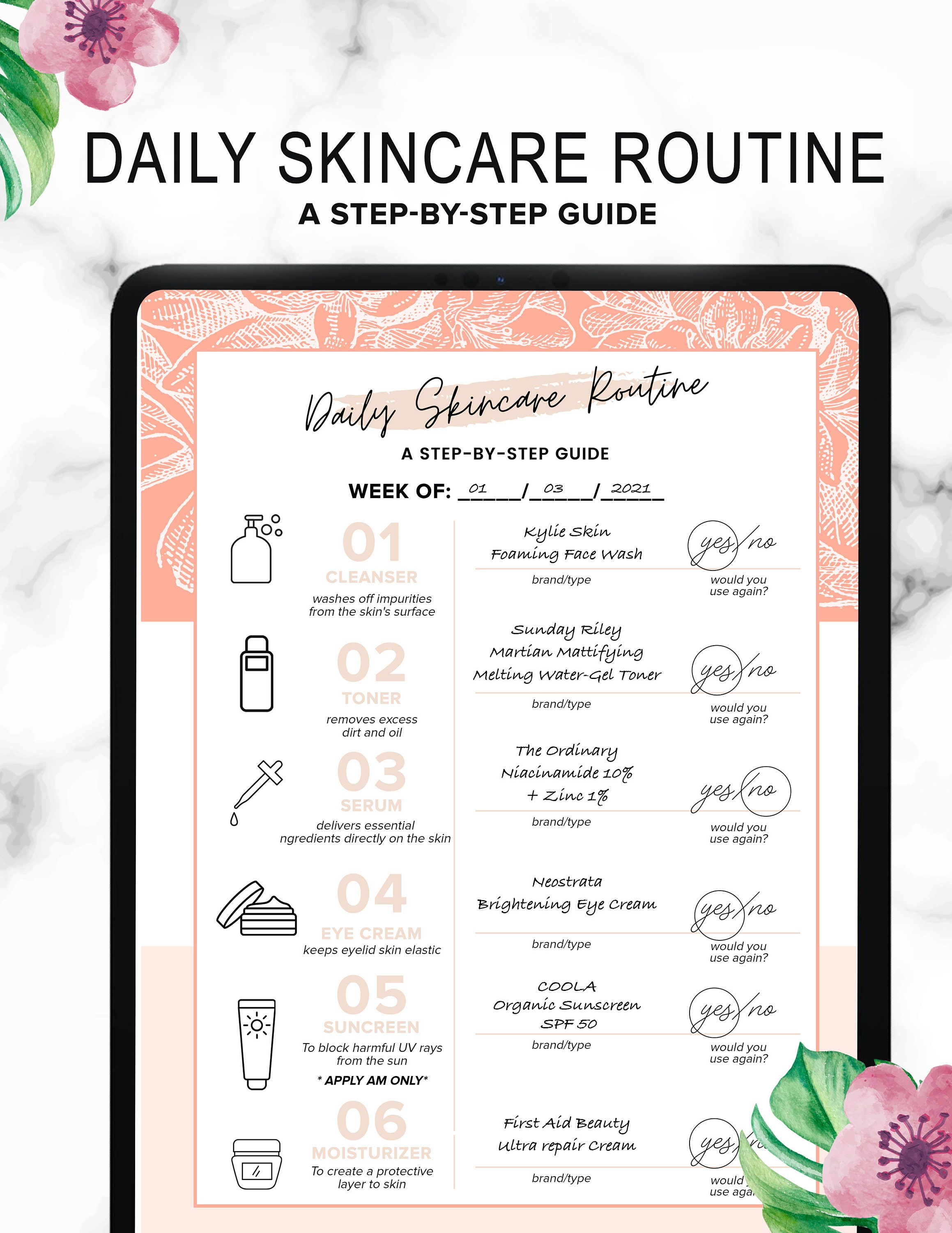 Skincare Planner, Morning and Night Skincare Routine, Printable Beauty ...