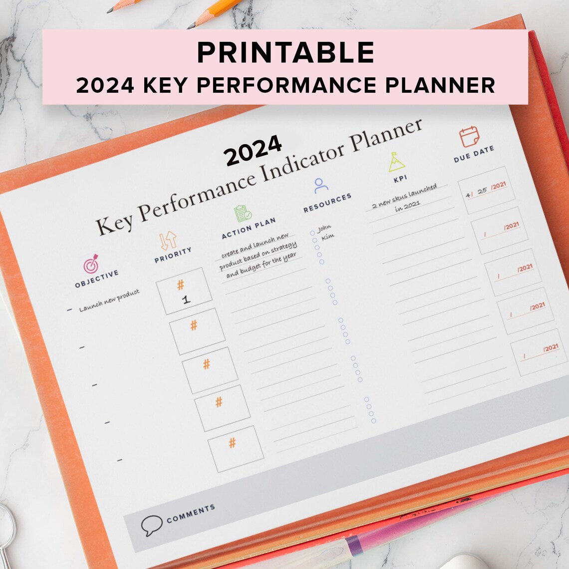 2024 KPI Planner, Downloadable and Printable Planner, Daily, Weekly ...