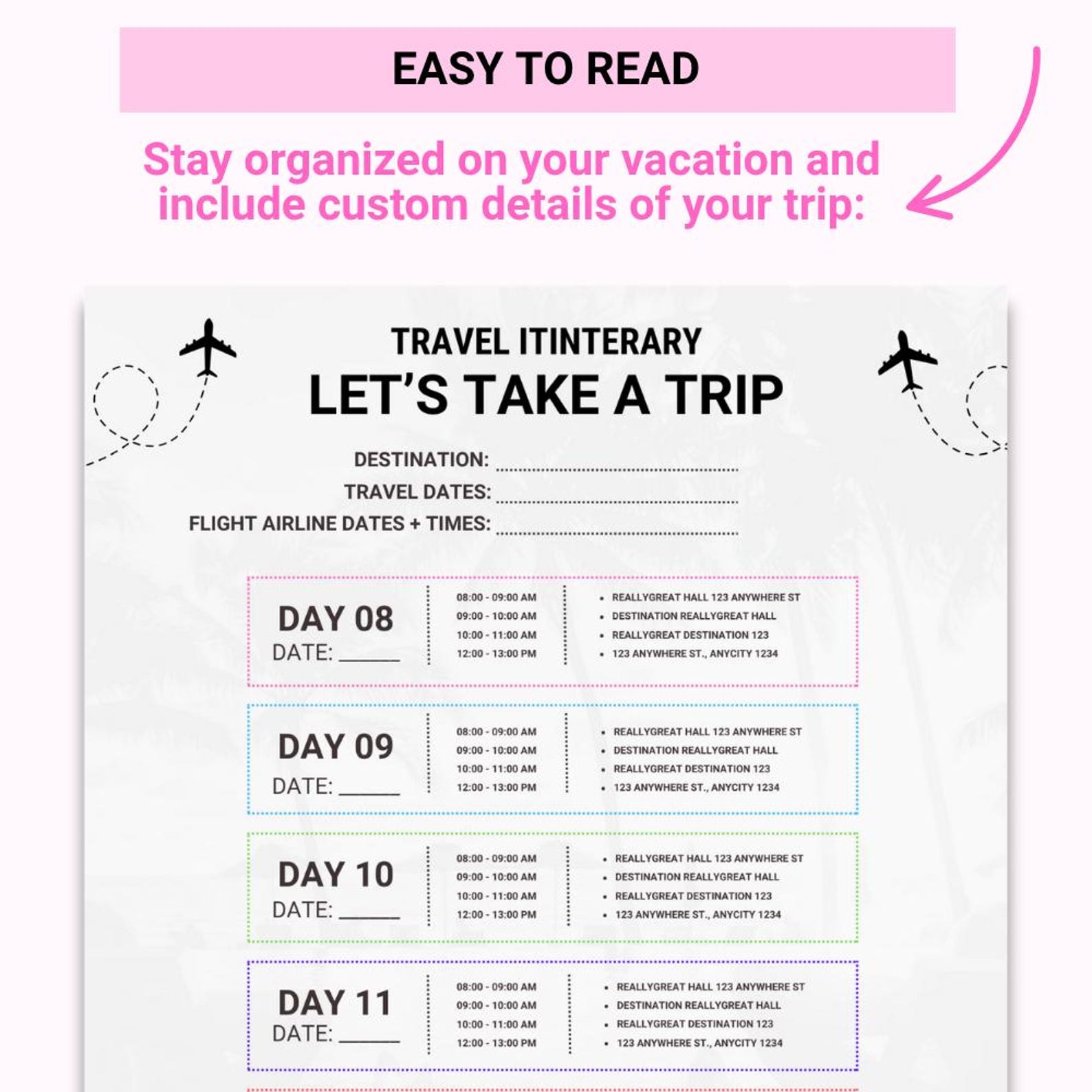Editable Travel Planner Template,trip Itinerary Planner, Travel Journal ...