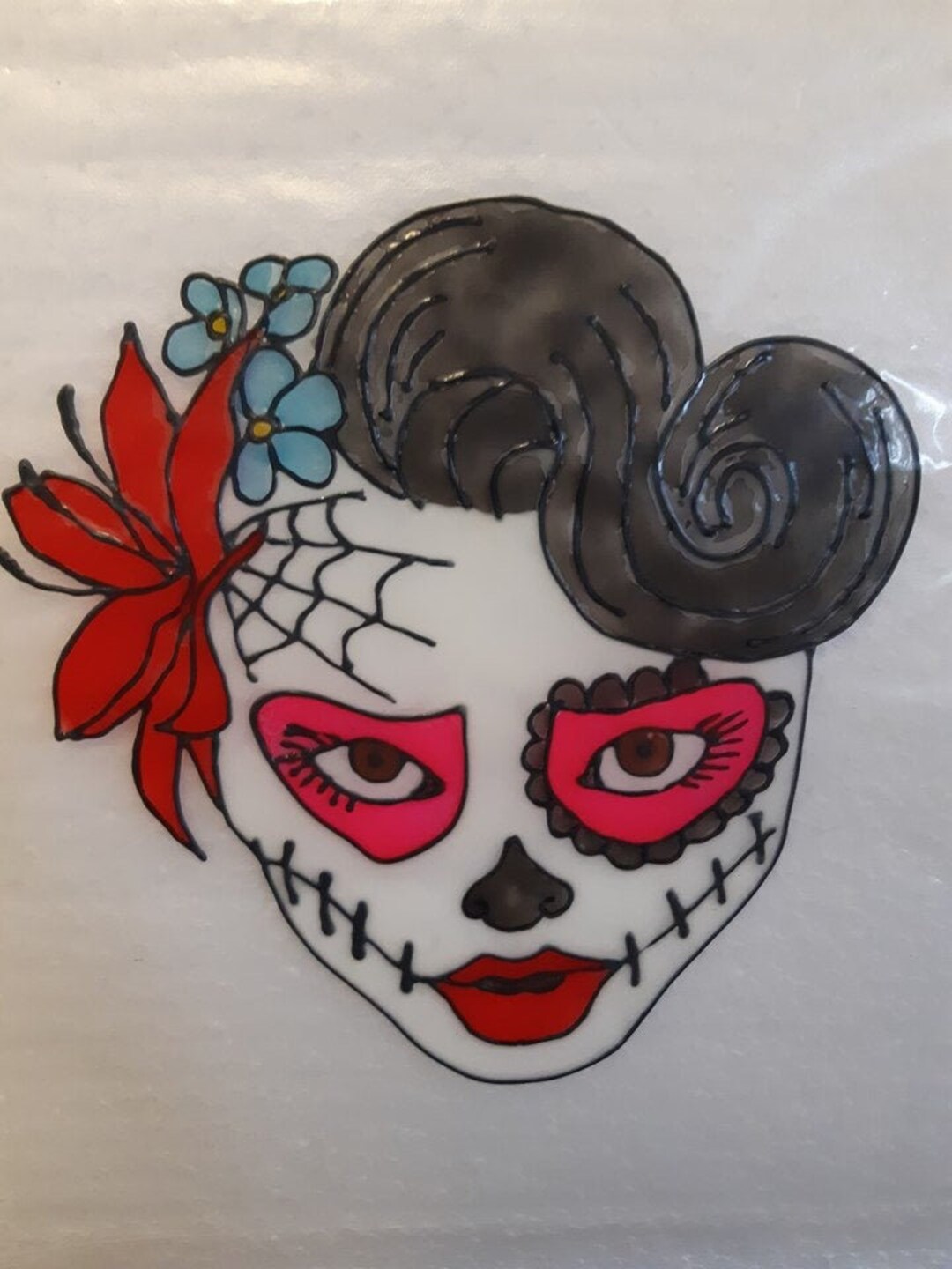 Hand Painted Pin up Skull, Window Cling, Faux Stained Glass Effect. - Etsy