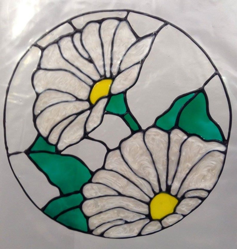 Hand Painted Daisy Circle, Window Cling, Faux Stained Glass Effect ...