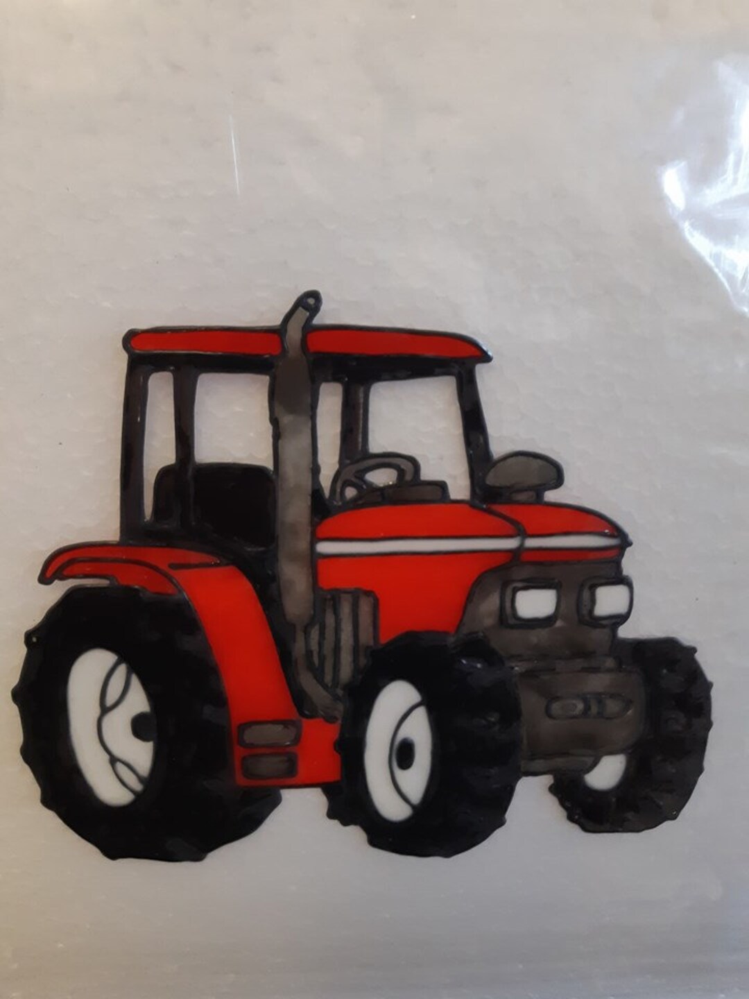 Hand Painted Tractor Suncatcher Window Cling Faux Stained - Etsy