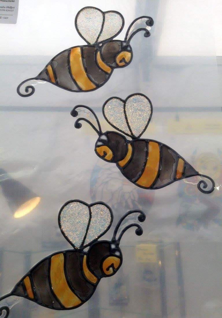 Set of 3 Bee Window Cling, Faux Stained Glass Effect. - Etsy UK