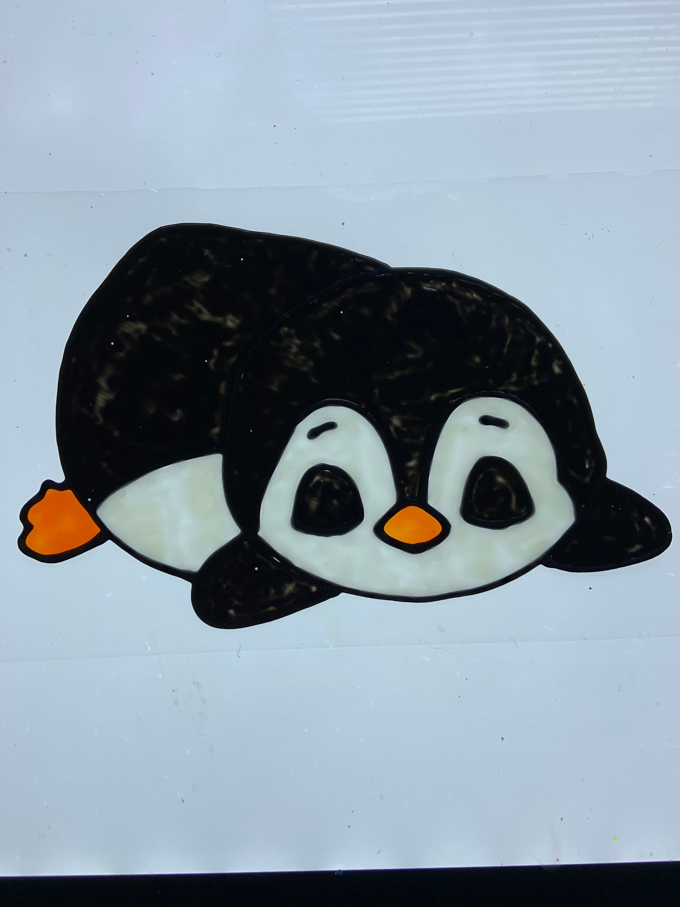 Hand Painted Penguin Lying Down, Window Cling, Faux Stained Glass ...