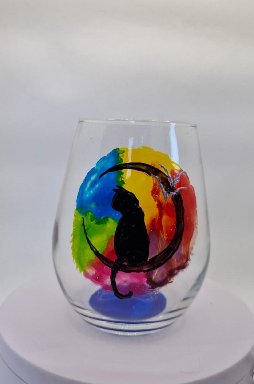 Cat on the Moon Wine Glass - Etsy