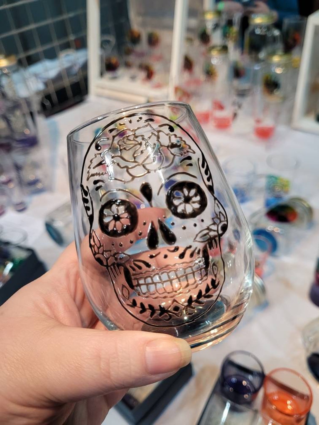 Black Skull Wine Glass Etsy