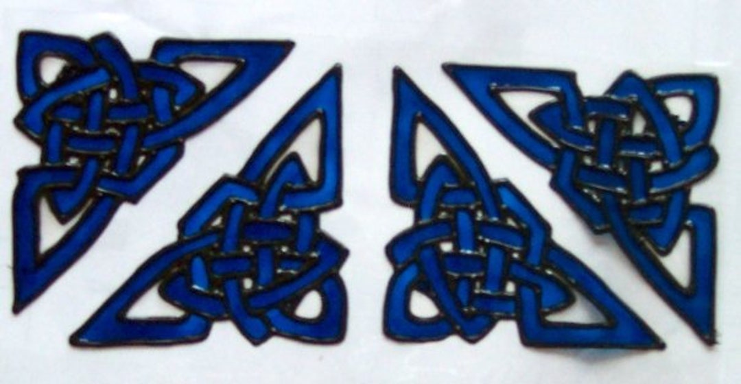 Hand Painted Celtic Corners, Window Cling, Faux Stained Glass Effect ...