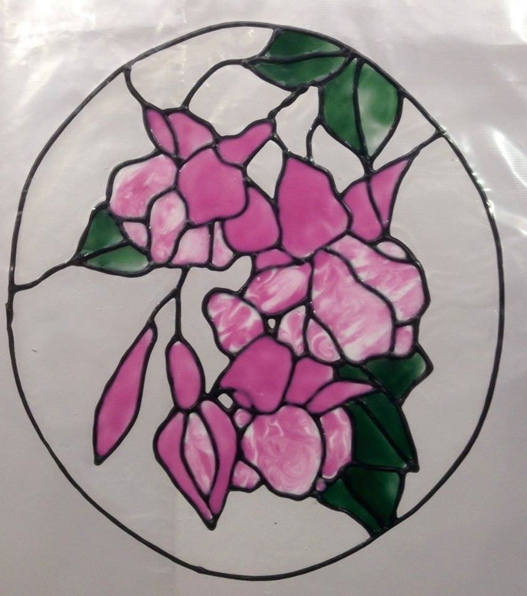 Hand Painted Fuchsia Circle Window Cling Faux Stained Glass - Etsy
