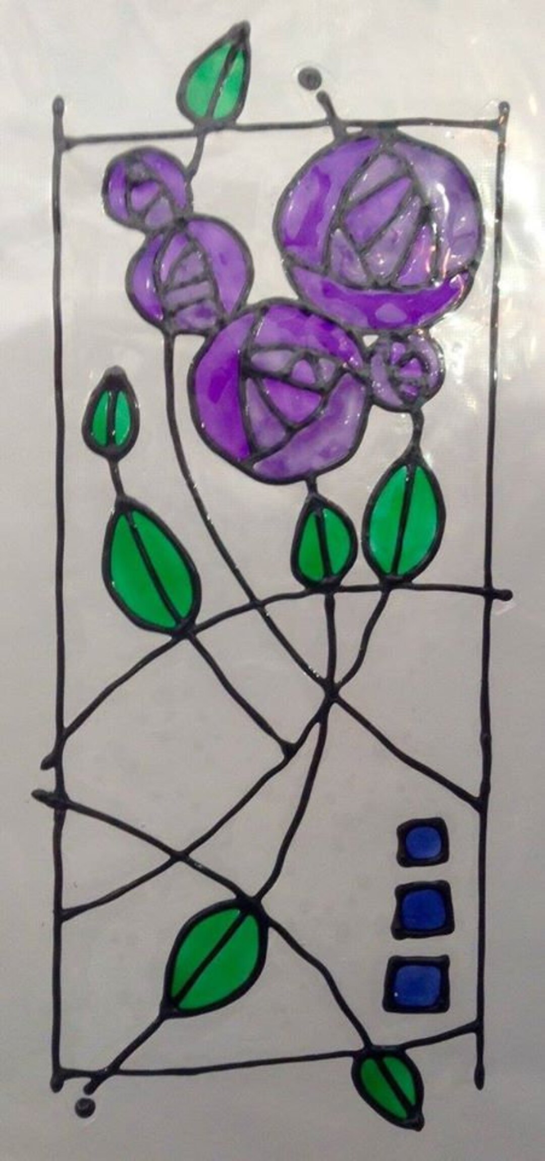 Hand Painted Purple Rose Window Window Cling Faux Stained - Etsy