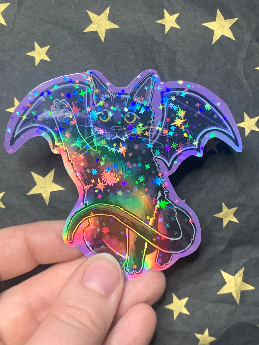 Rainbow Holographic 3” Bat Kitty Sticker HANDCUT STICKER - Etsy