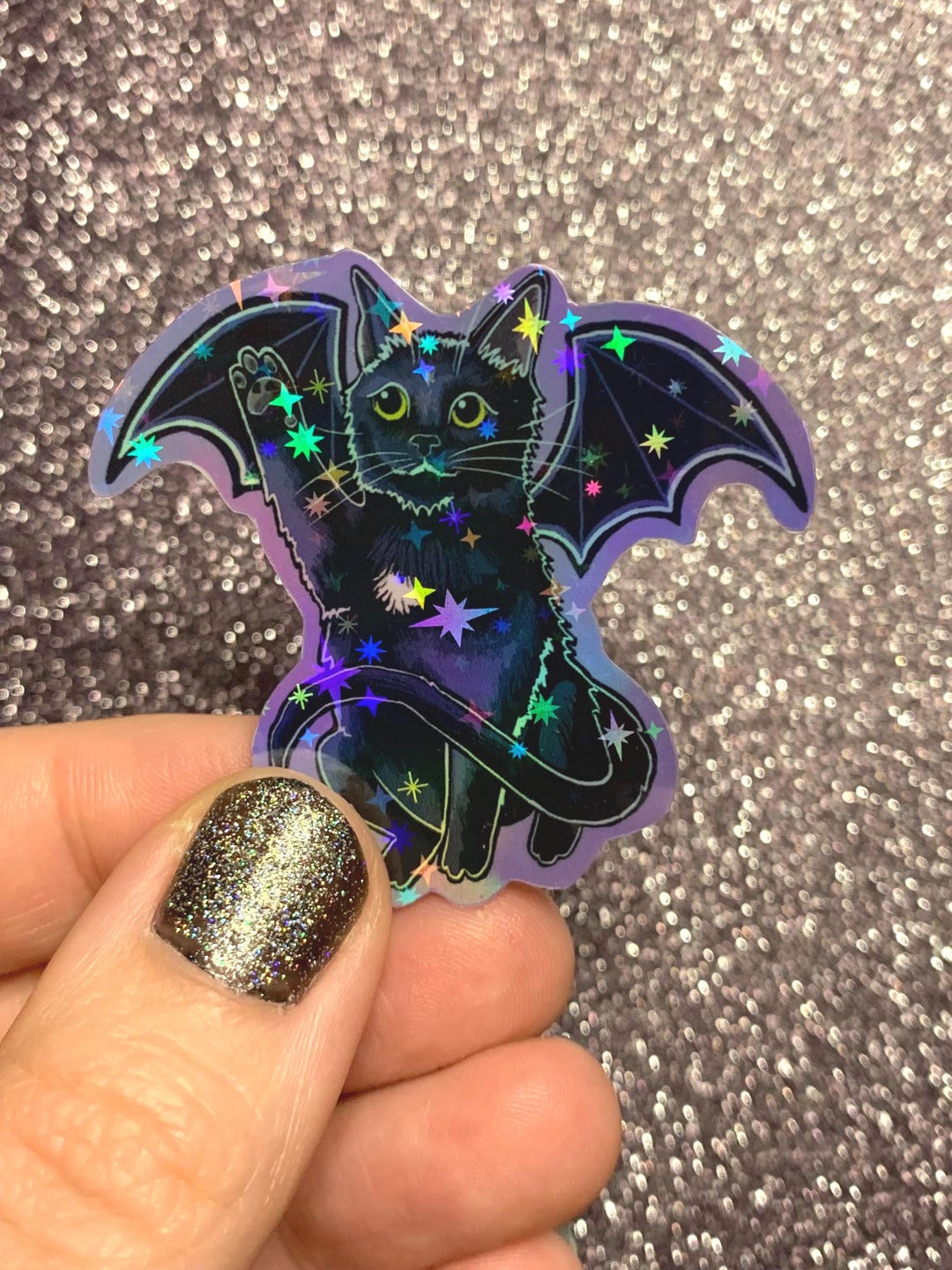 Rainbow Holographic MINI 1.75” Bat Kitty Sticker HANDCUT STICKER - Etsy