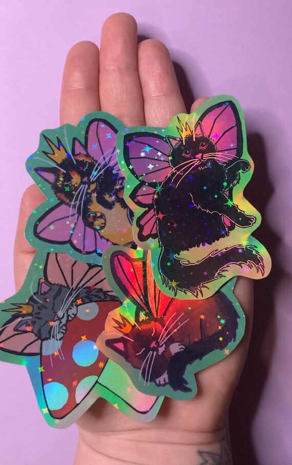 Snoozing Kitty Fairy Stickers 4 Pack CUT BY HAND - Etsy