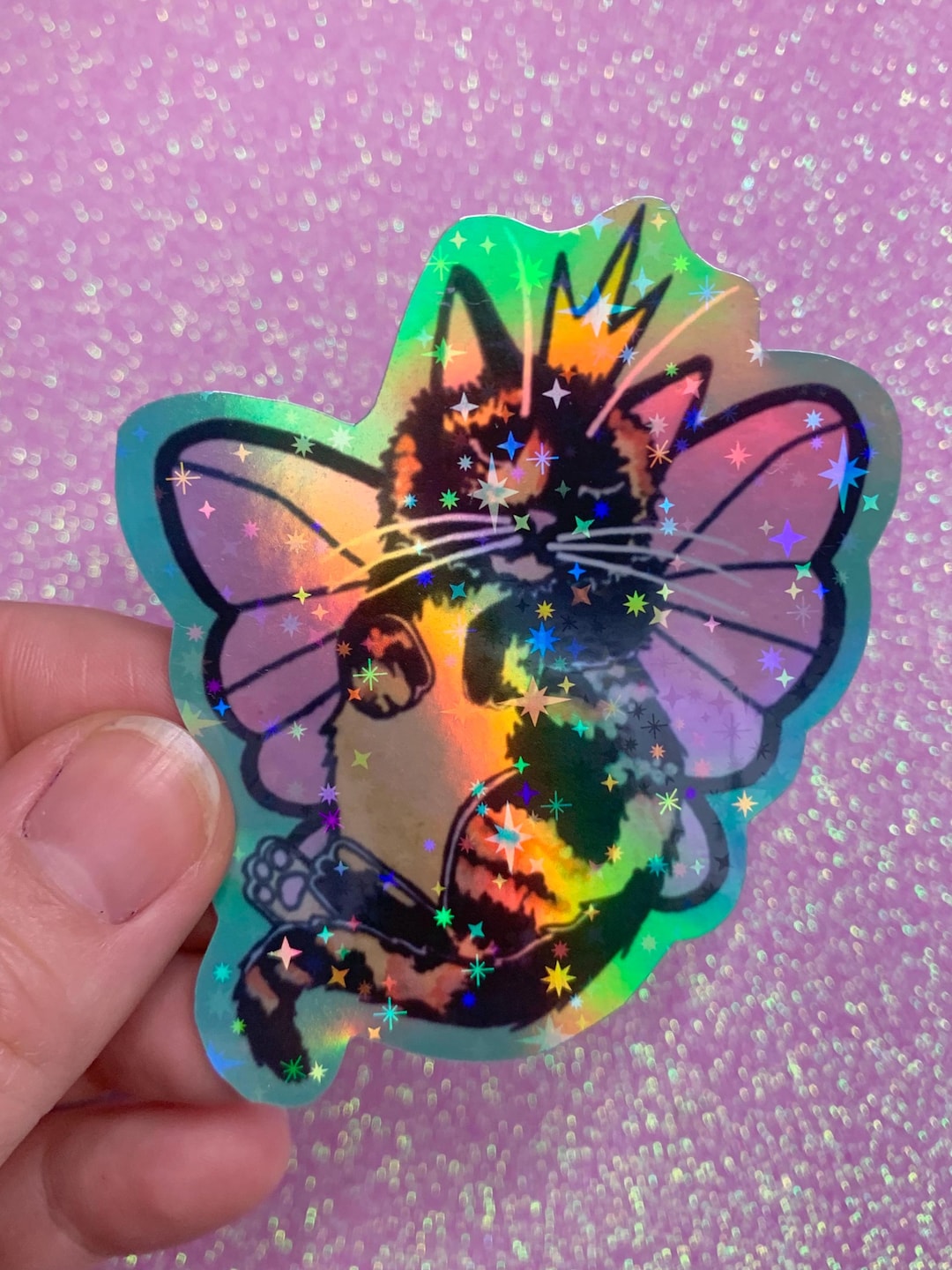 Rainbow Holographic 3" Snoozing Tortie Fairy HANDCUT STICKER - Etsy