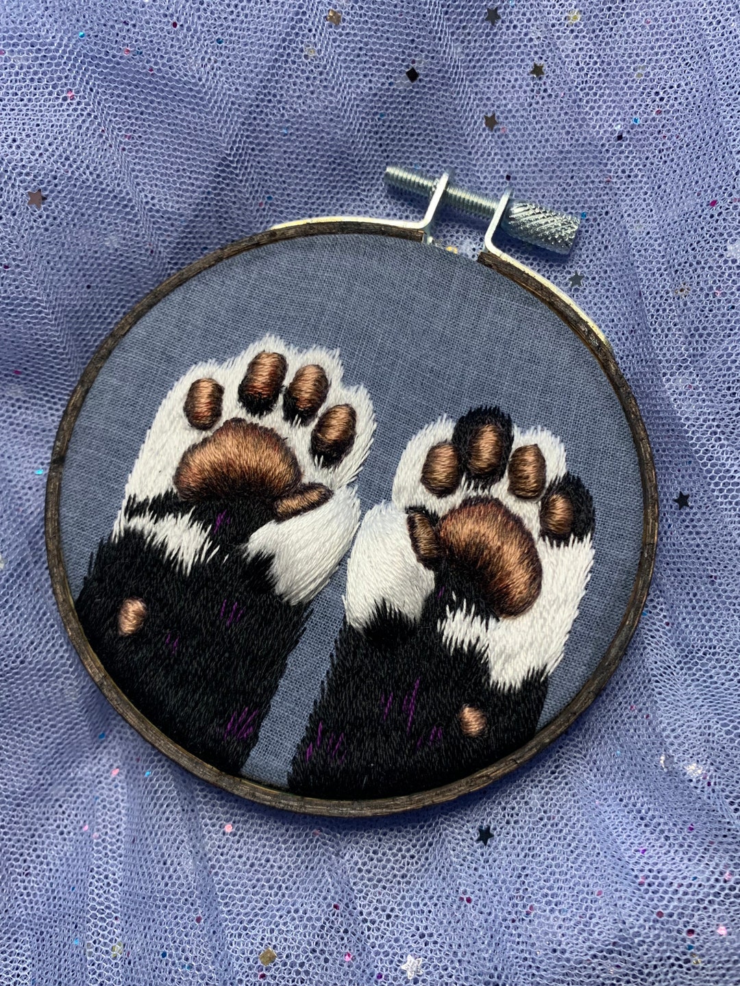 3 Custom Embroidered Cat Paw Toe Beans on Hand Dyed Fabric - Etsy