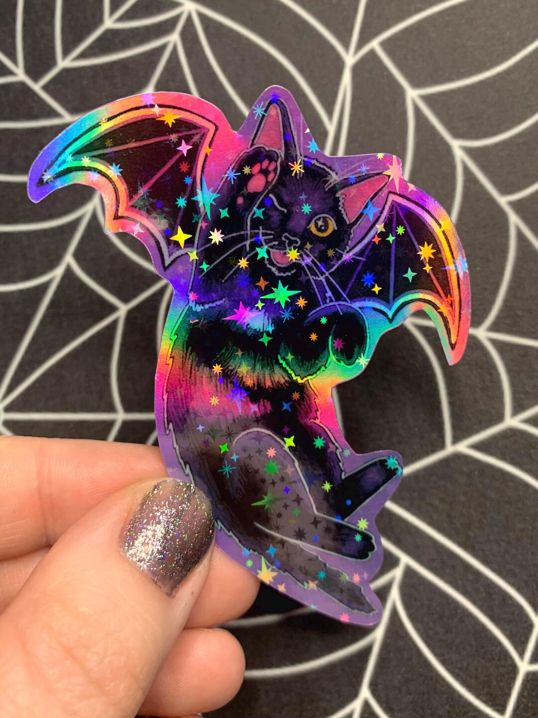 Rainbow 3” Winking Bat Kitty Sticker HANDCUT - Etsy