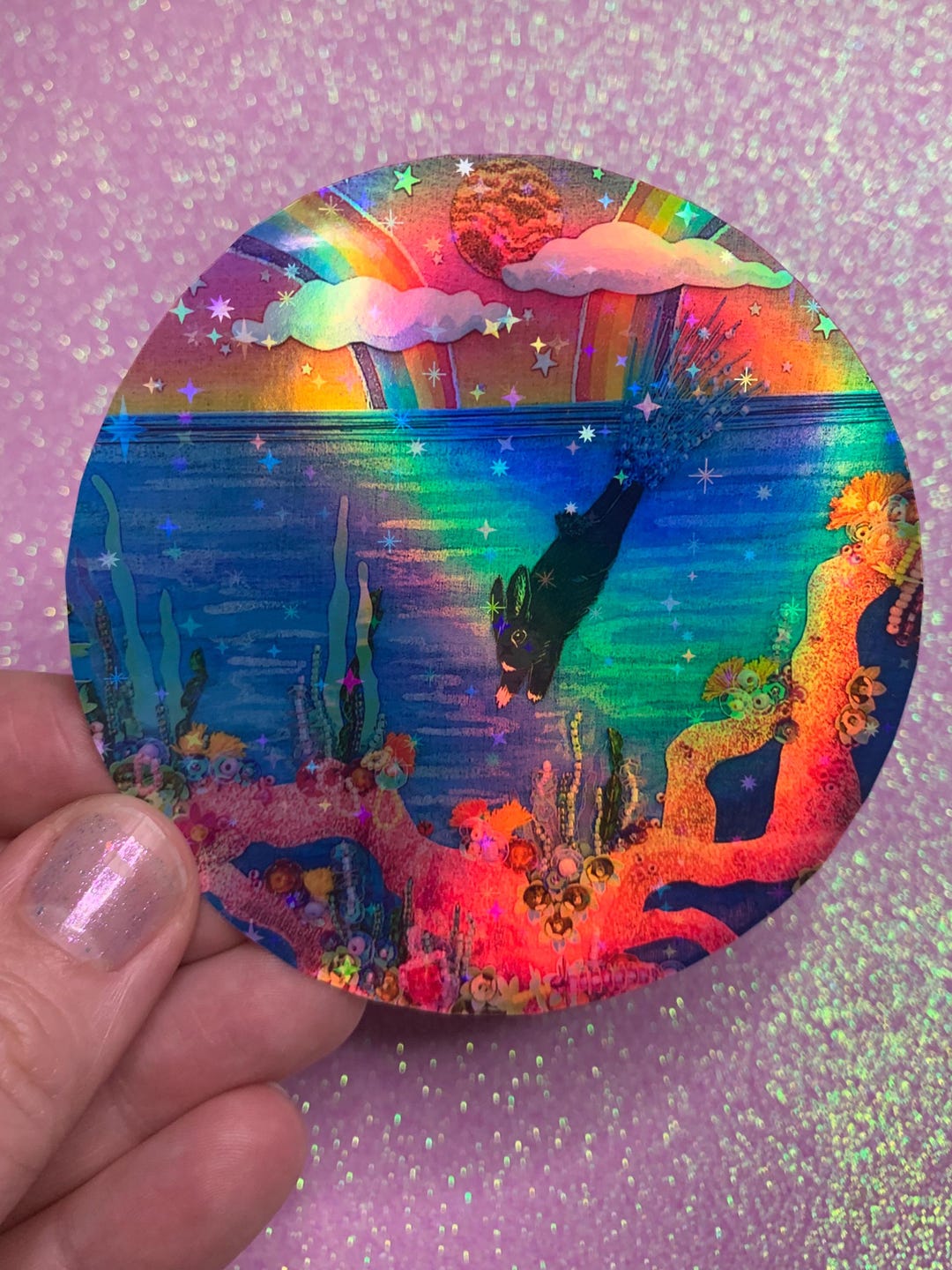 Rainbow Holographic 3.5” Deep Sea Diving Bunny Rabbit Sticker HANDCUT ...