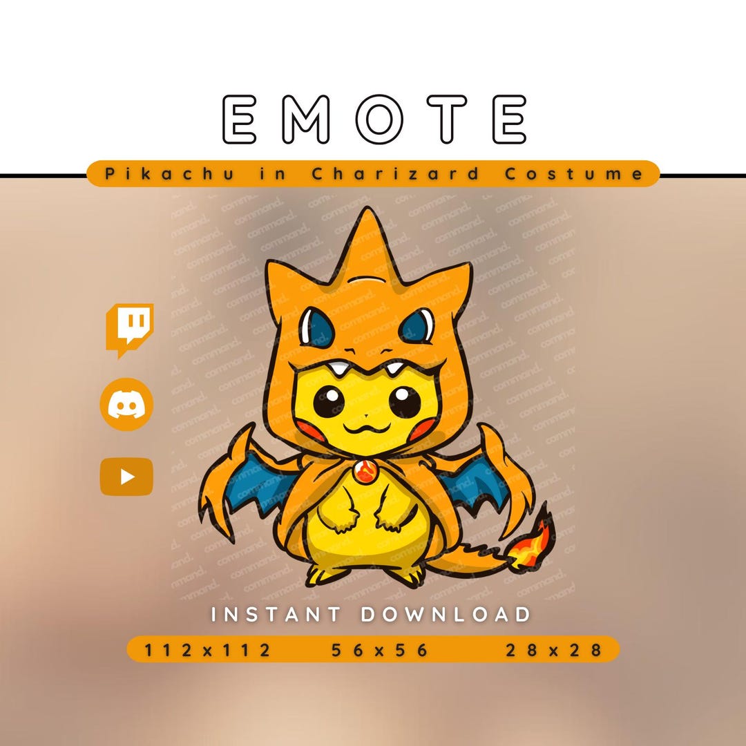 Pikachu in Charizard Costume Emote Pack | Twitch Discord Youtube | PNG ...