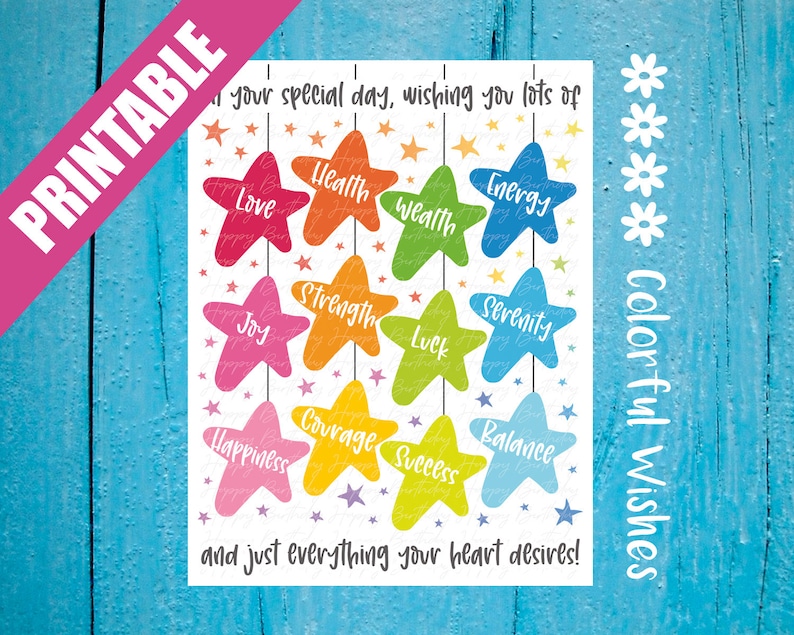Colorful Birthday Stars Wishes, Printable Birthday Card for Sister ...