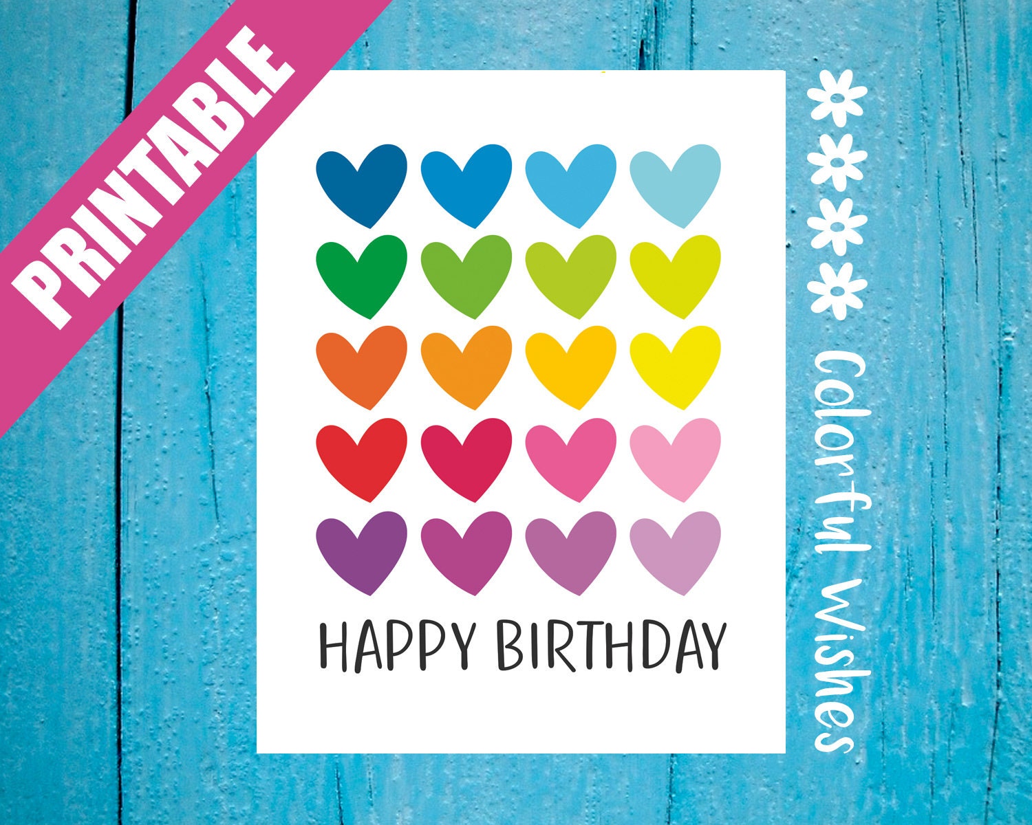 Rainbow Happy Birthday Hearts, Birthday Card Download, Happy Birthday ...