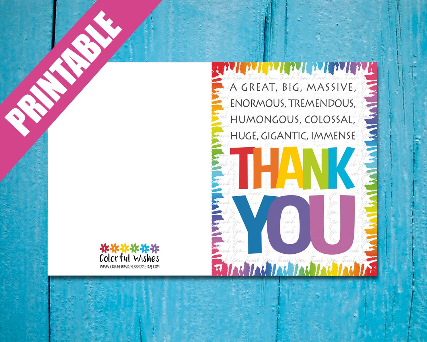 A Great Big Thank You, Funny Thank You Card Printable, Colorful Thank ...