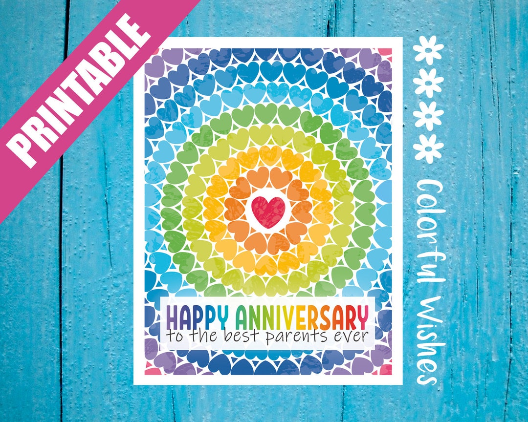 Happy Anniversary to the Best Parents Ever, Colorful Anniversary Card ...