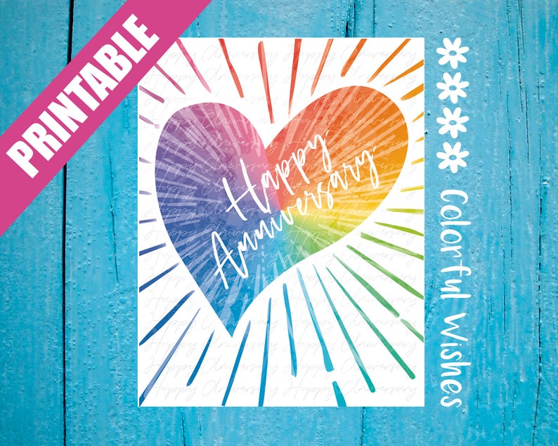 Printable Happy Anniversary Card With Heart, Colorful Anniversary Card ...