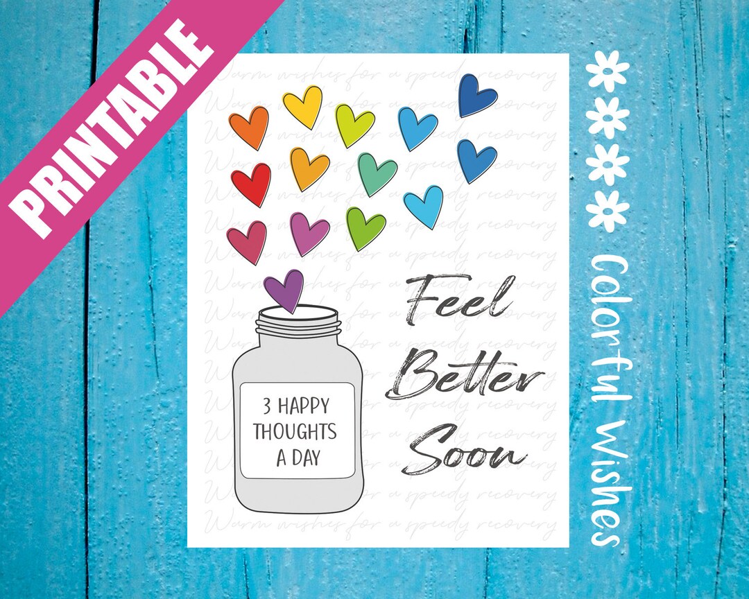 Feel Better Soon Printable Get Well Card With Colorful Hearts - Etsy