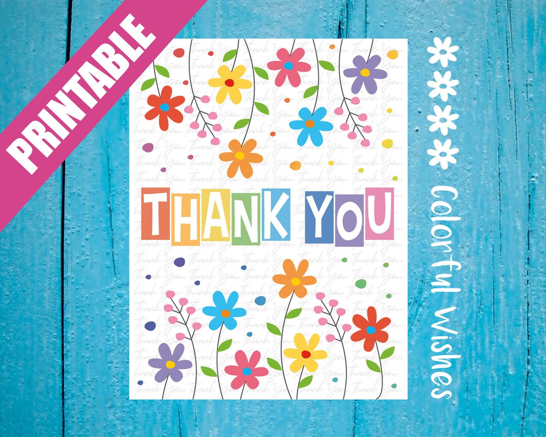 Printable Thank You Card, Colorful Thank You E-card, Floral Thank You ...