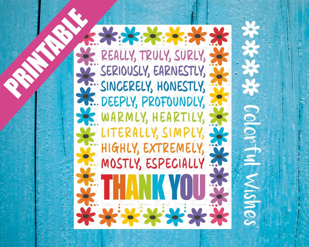 Funny Thank You Card Printable, Really Truly Thank You, Colorful Thank ...