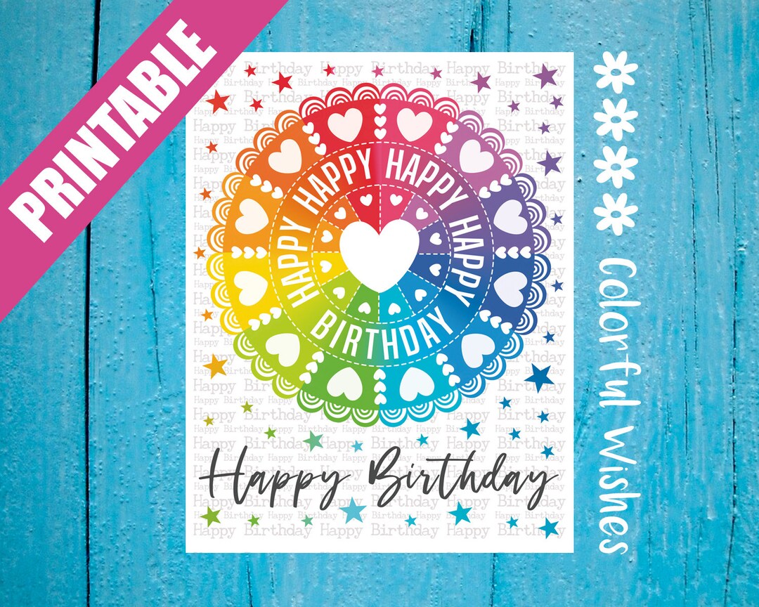 Rainbow Happy Birthday Card Printable Birthday Greeting Card - Etsy