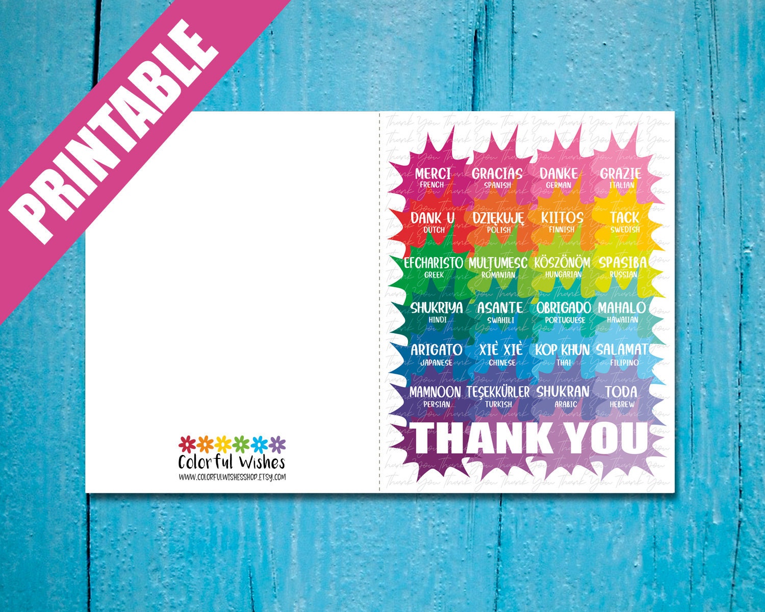 Thank You in Different Languages, Rainbow Thank You to Print, Vibrant ...