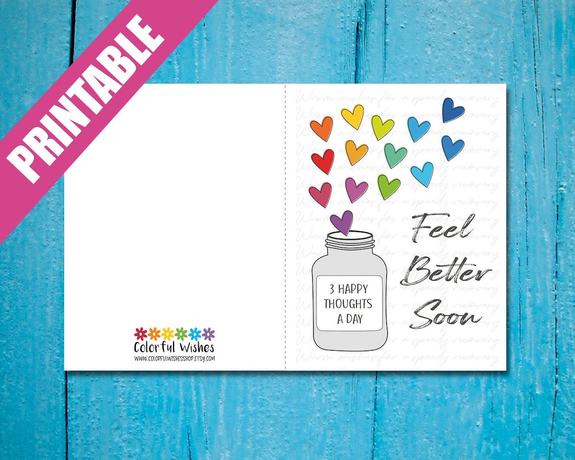Feel Better Soon, Printable Get Well Card With Colorful Hearts ...