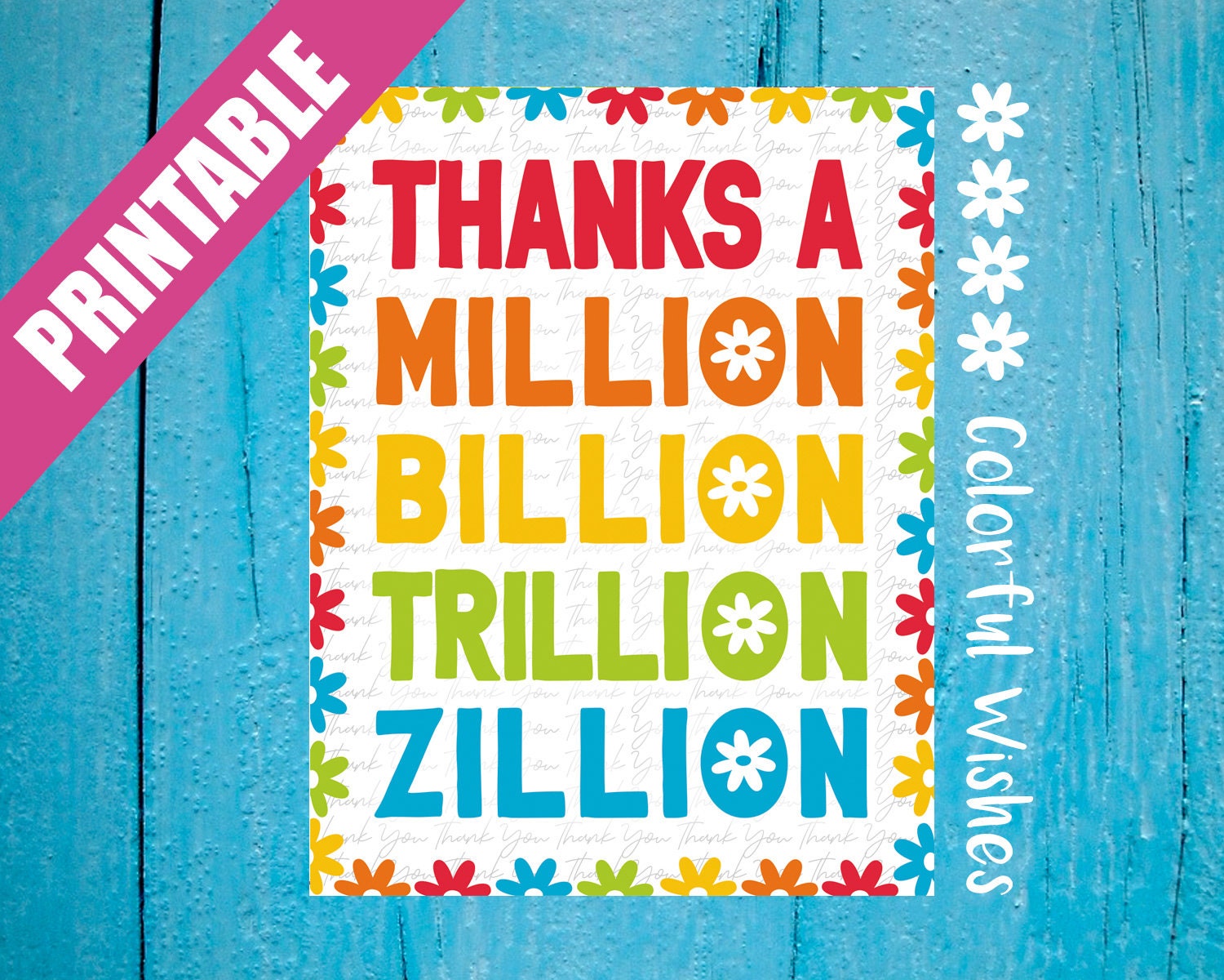 Thanks a Million Colorful Funny Thanks Card Printable Thank | Etsy