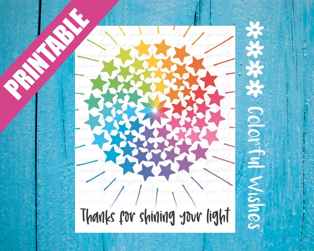 Thanks for Shining Your Light, Colorful Thank You Card Printable, Thank ...
