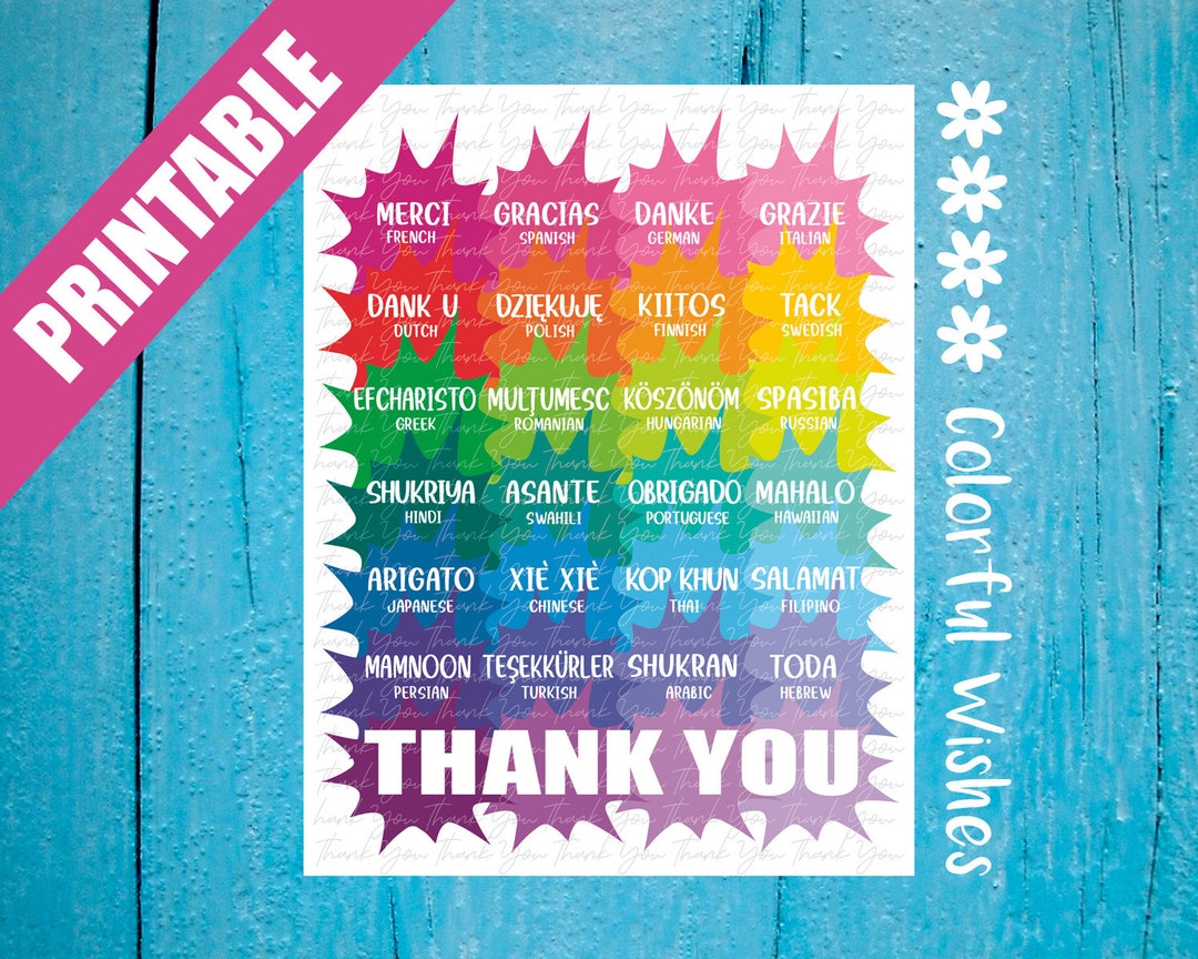 Thank You in Different Languages, Rainbow Thank You to Print, Vibrant ...