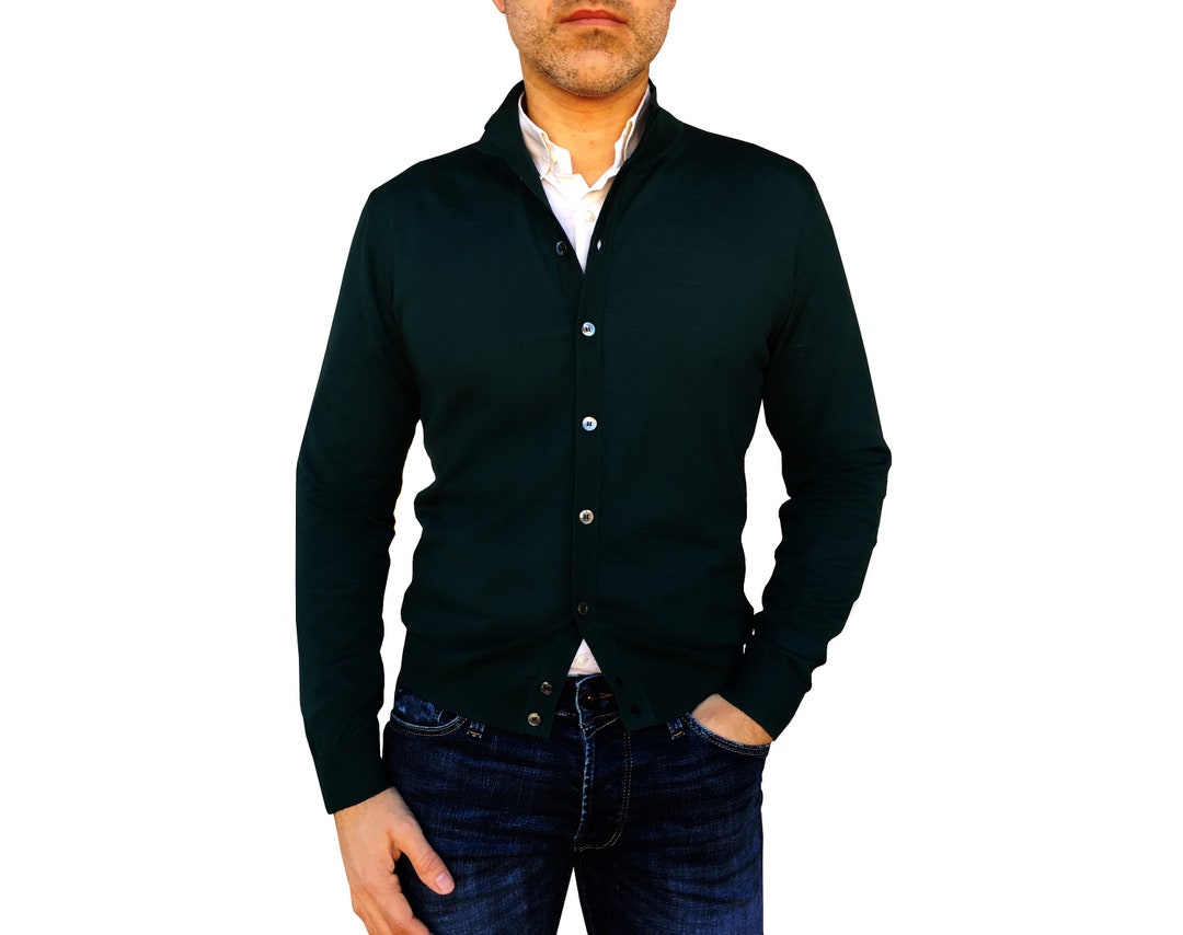100% Pure Italian Cashmere Cardigan Sweater Men - Made in Italy - Etsy