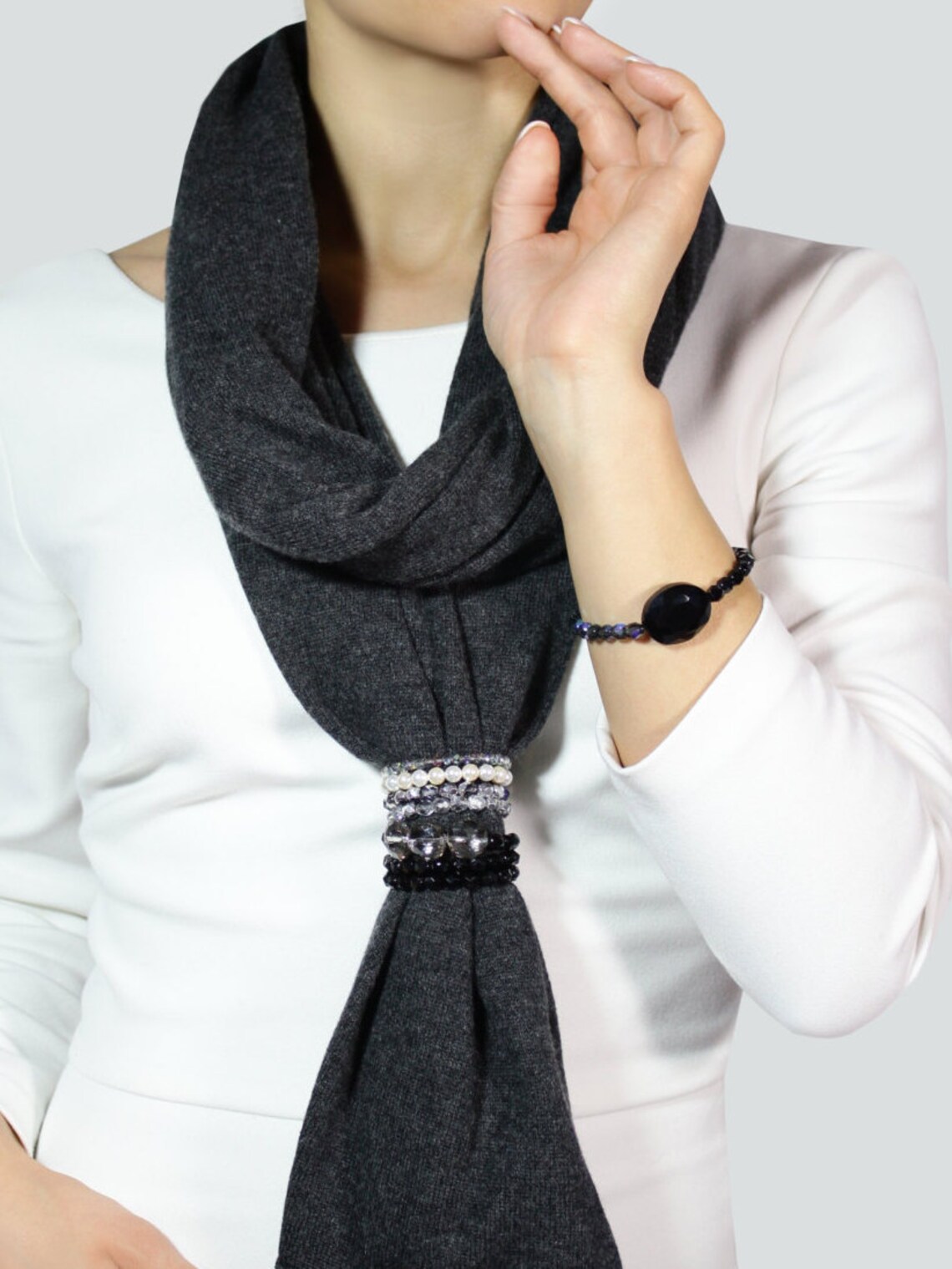 Elegant Gray Scarf, Gray Jewelry Scarf, Fashion Scarf, Gift for Her ...