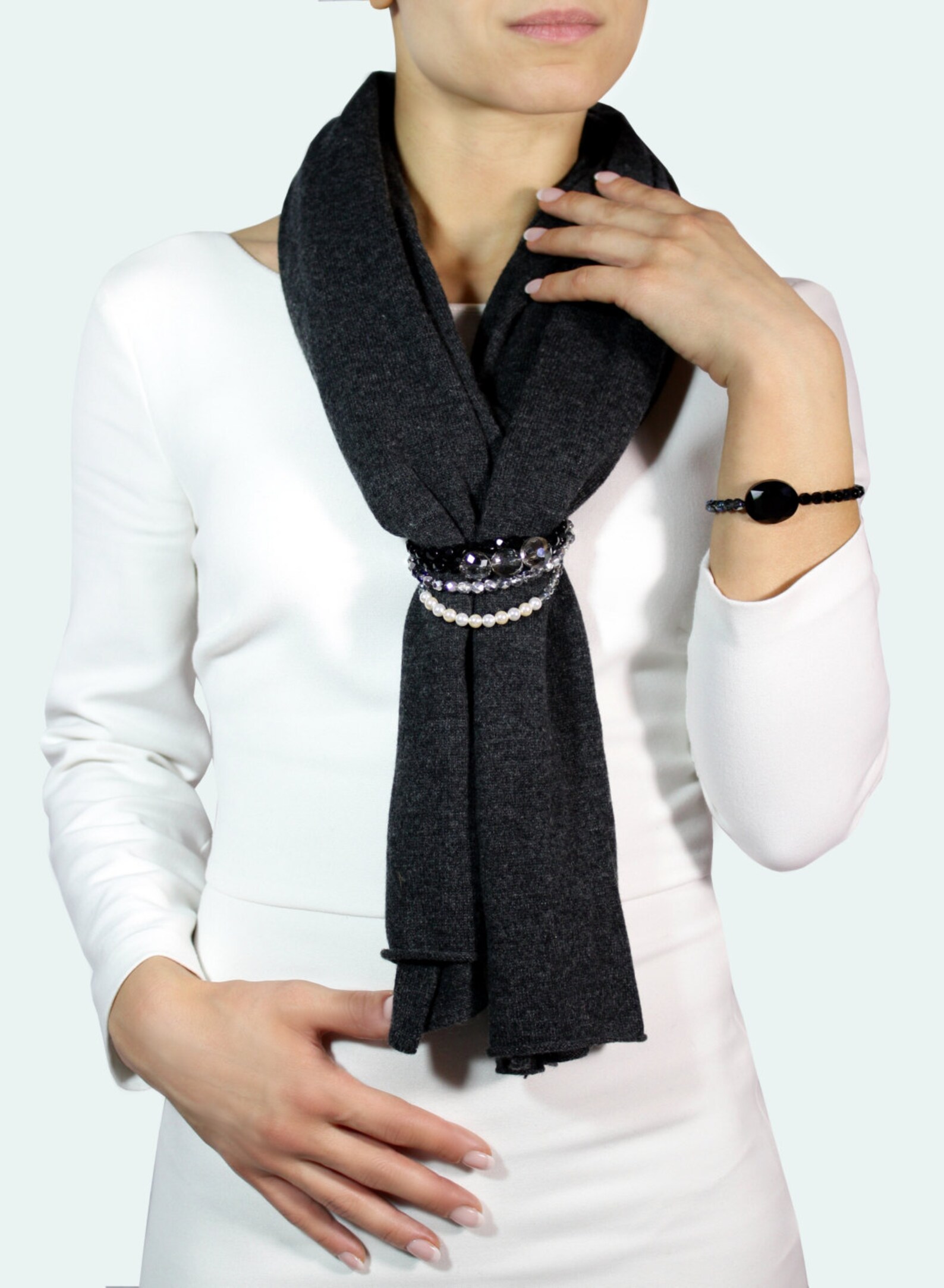 Elegant Gray Scarf, Gray Jewelry Scarf, Fashion Scarf, Gift for Her ...