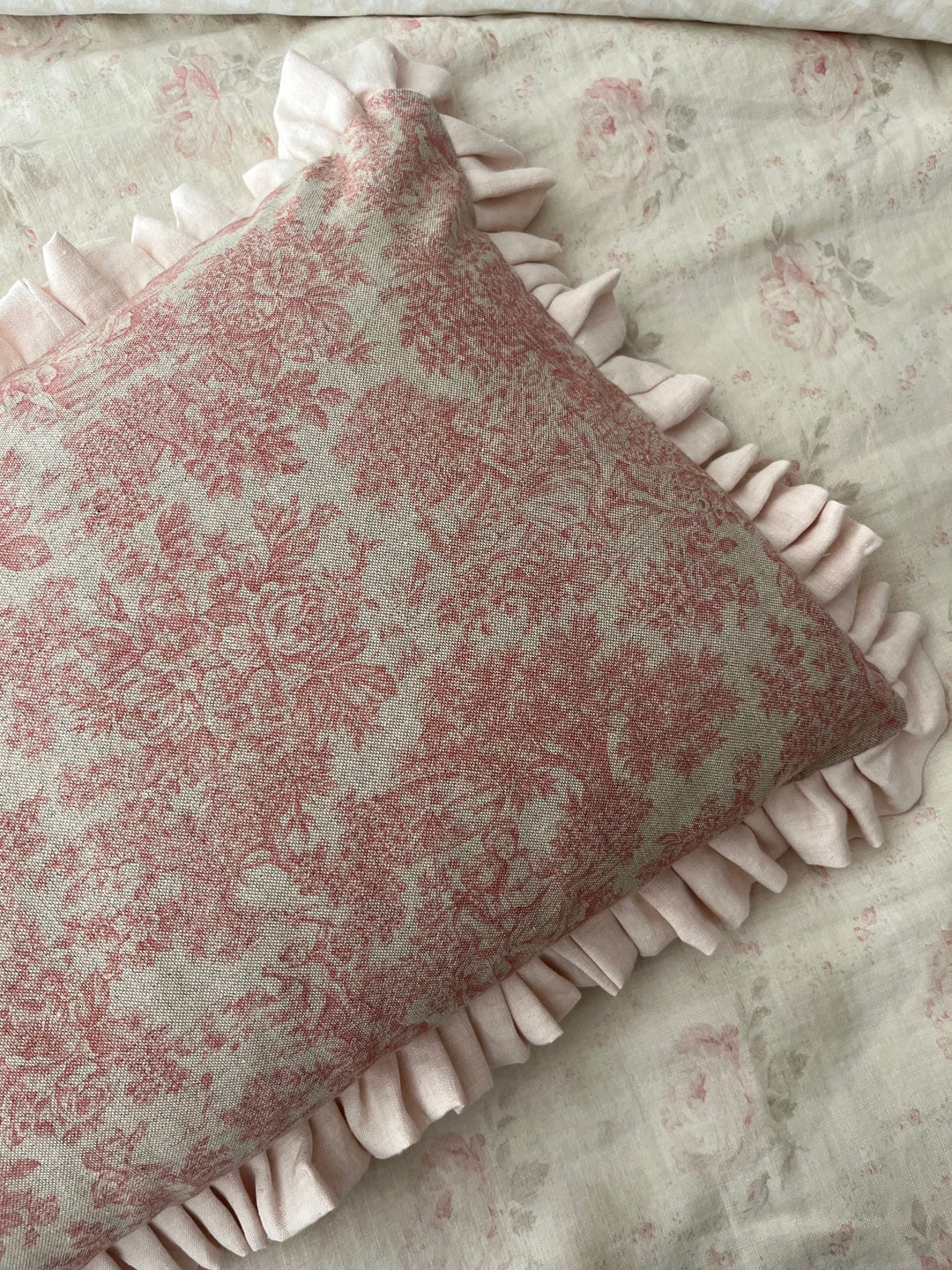 French Toile Frilled Cushion - Etsy