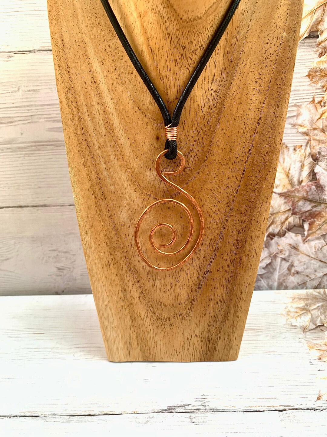 Hammered Copper Pendant, Thick Black Neck Cord With Copper Findings - Etsy