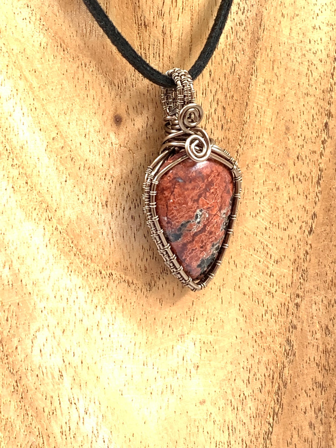 Flower, Firecracker Obsidian Wrapped in Gunmetal Enamelled Copper Wire ...