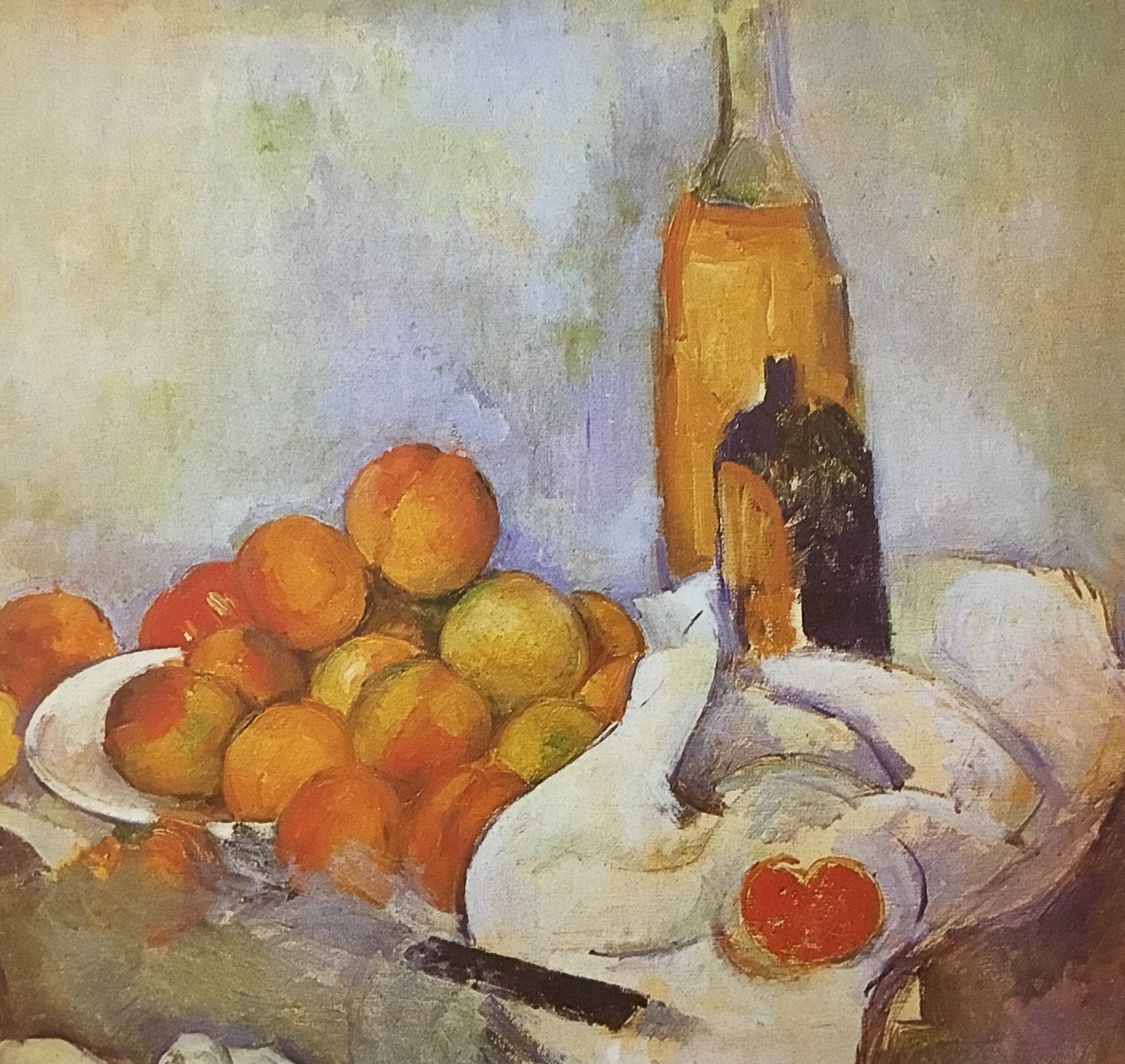 Paul Cezanne Still-life Plate of Fruit and Bottles Custom Framed Print ...