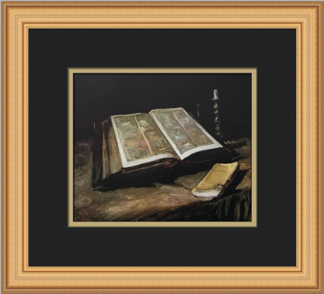 Vincent Van Gogh Still-life Open Bible Candlestick Novel Custom Framed ...