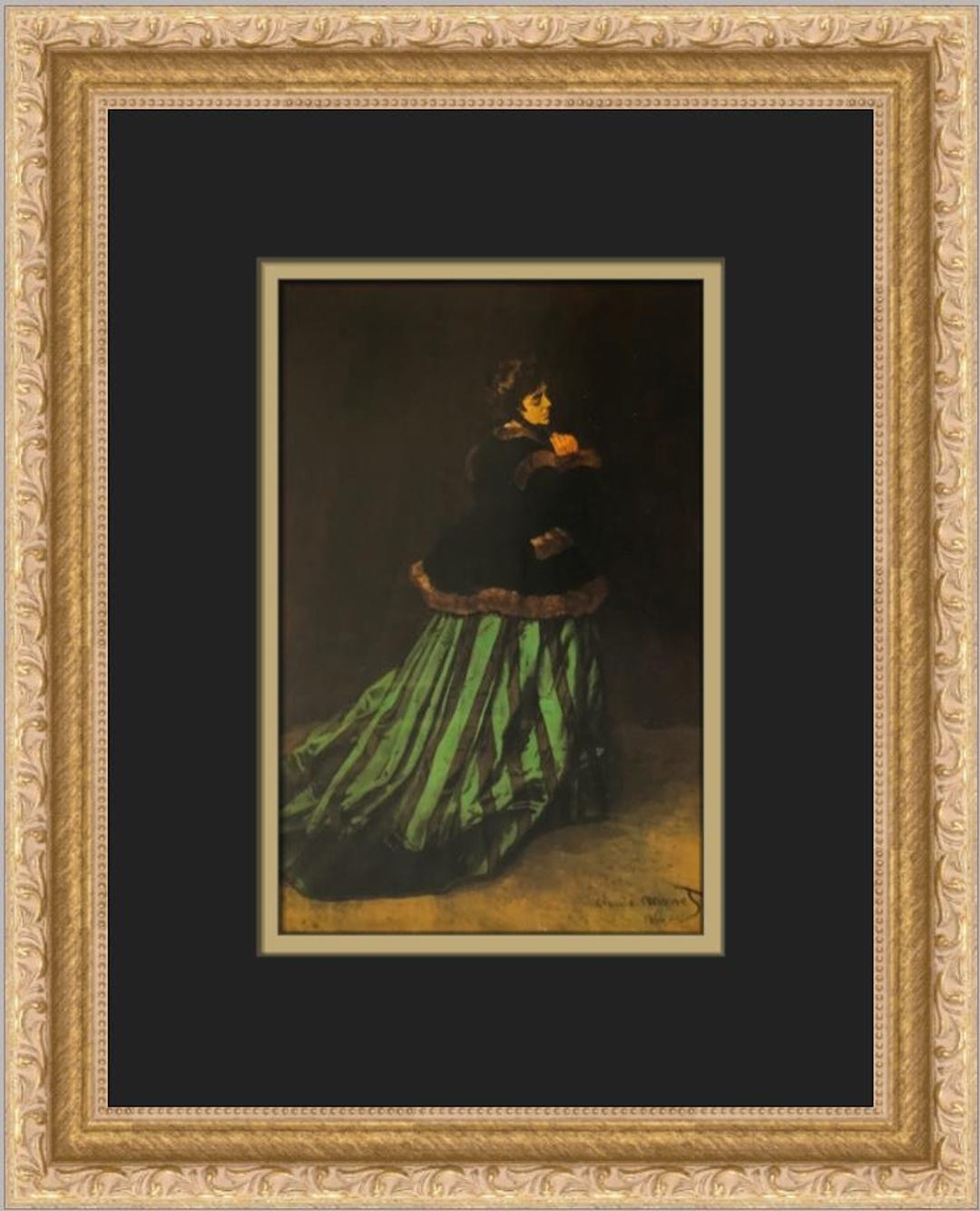 Claude Monet Portrait of Mme Camille in a Green Dress Custom Framed ...