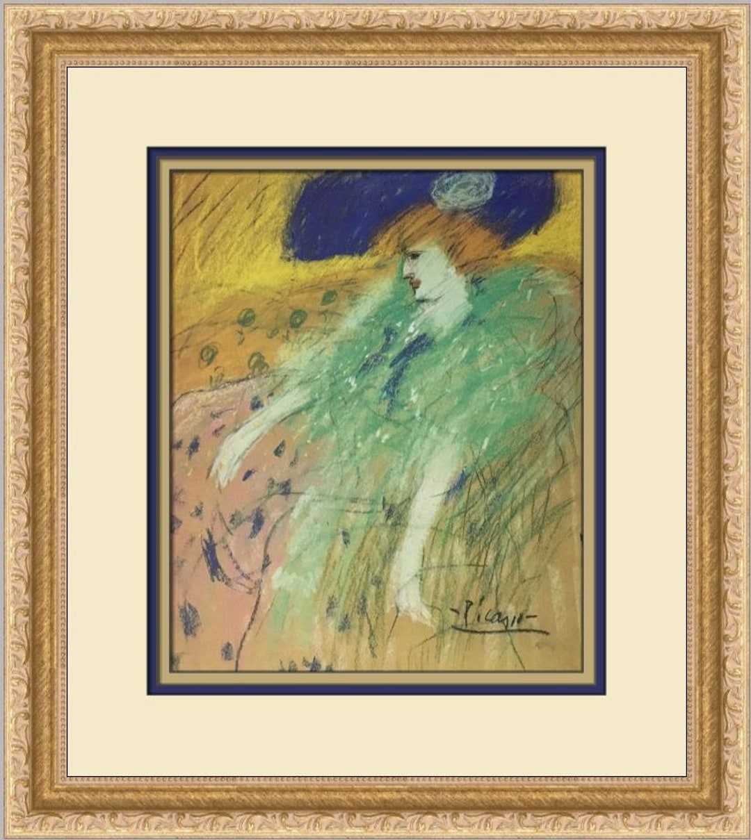 Pablo Picasso A Woman in a Blue Hat Custom Framed Print - Etsy