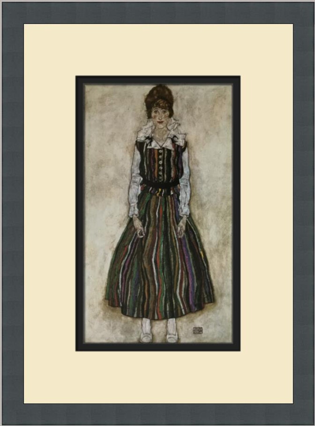 Egon Schiele Portrait of Edith Schiele in Striped Dress Custom Framed ...